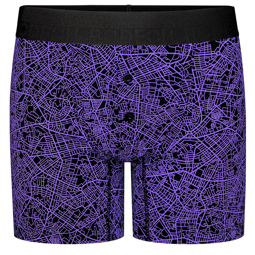 Geometric Purple Button Fly Boxer Harness Strap-On | RodeoH