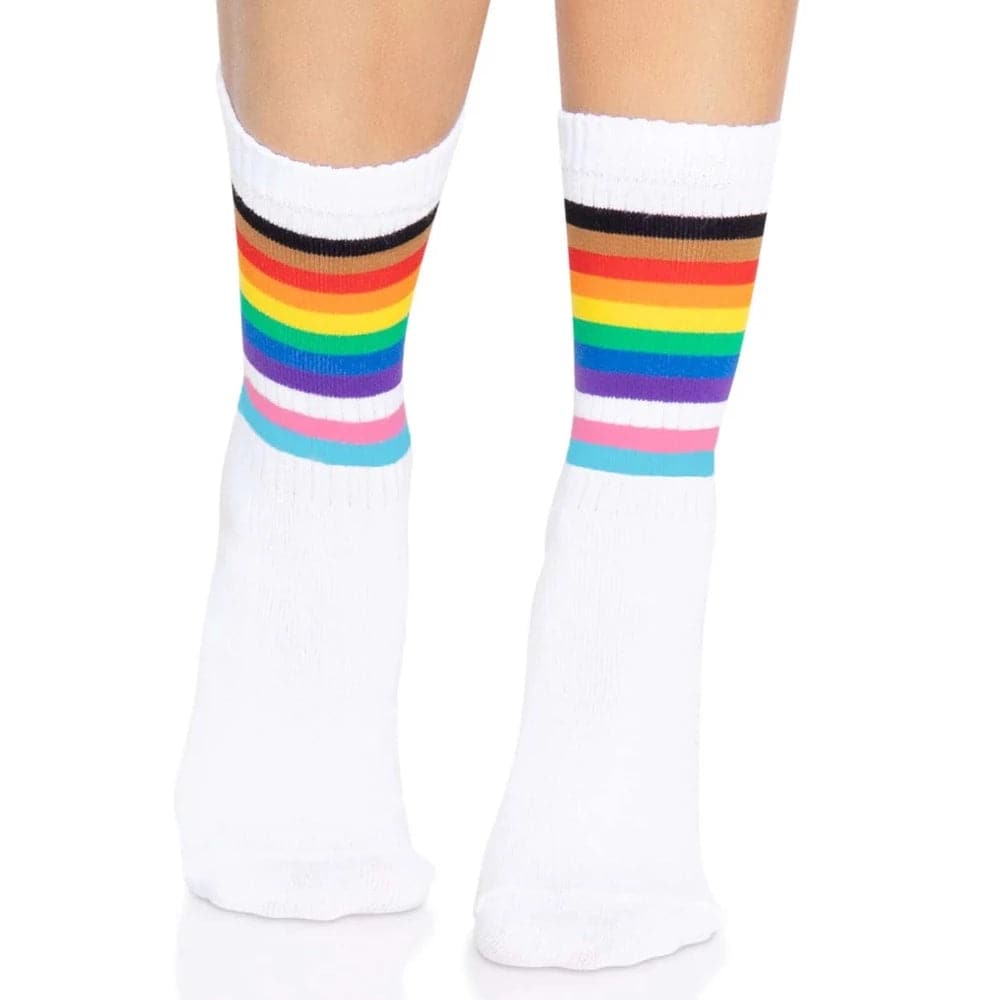Pride Rainbow Stripe Crew Socks by Leg Avenue | RodeoH